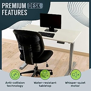 TechOrbits Electric Standing Desk Tabletop - 47 Inch Motorized Workstation Two Leg Frame Stand Up Desk with Memory Settings and Telescopic Sit-Stand Height Adjustment Black