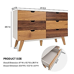 EazeHome 6 Drawer Dresser, Mid-Century Modern Dresser with Wide Double Drawer, 6 Chest of Drawers Wood Storage Cabinet for Bedroom, Living Room, Entryway
