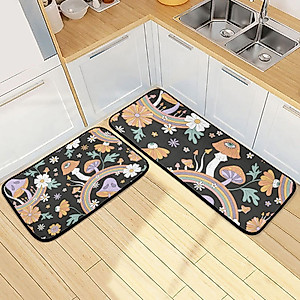 NFMILI (Mystical Mushroom) Kitchen Mat 2 PCS Cushioned Anti-Fatigue Kitchen Rug, Waterproof Non-Slip Floor Mats Thick Ergonomic Comfort Standing Mat for Kitchen Sink Laundry Room Bedroom Living Room