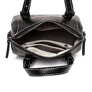 Cow Leather Satchel Handbag for Women Top Handle Crossbody Bag Small Barrel Purses Ladies Tote Shoulder Bag (Black)