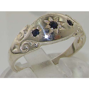 LetsBuyGold 925 Sterling Silver Natural Sapphire Womens Band Ring - Sizes 4 to 12 Available