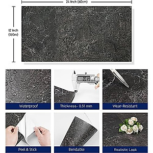 FunStick Peel and Stick Floor Tile Black Grey Marble 12"x24" Vinyl Flooring Planks Peel and Stick Flooring for Bathroom Floor Tiles Peel and Stick Waterproof Sticky Tiles for Floor Walls Kitchen 5 Pcs