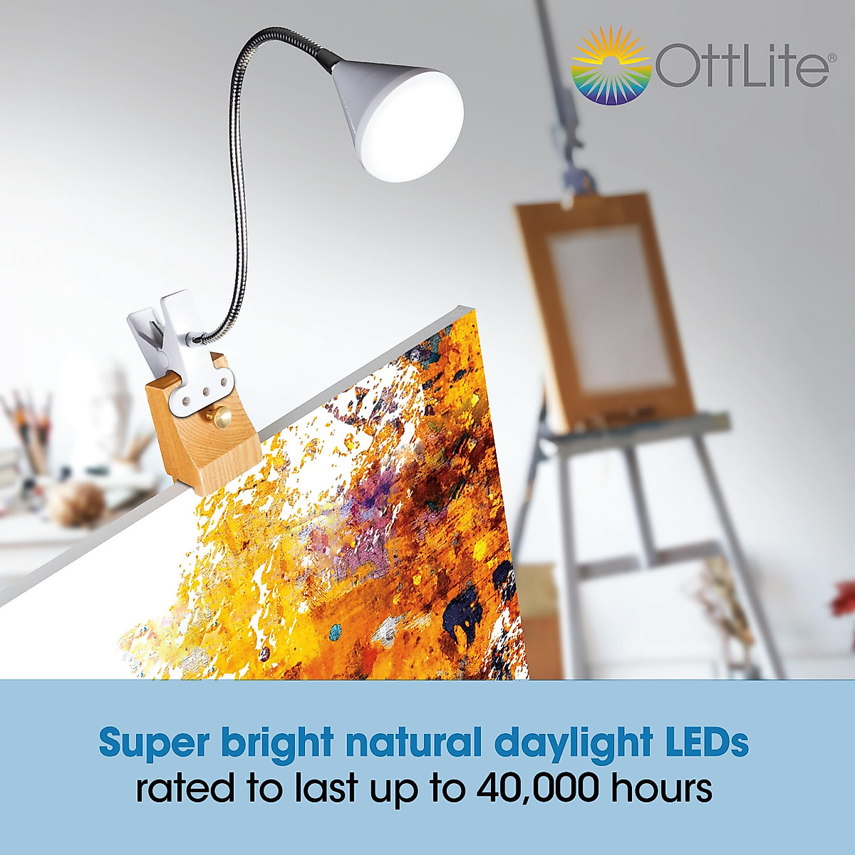 OttLite LED Cone Clip Lamp | Task Lamp, Desk Lamp | Sturdy Clip, Flexible Neck | Great for Home, Office, Work Space, Dorm