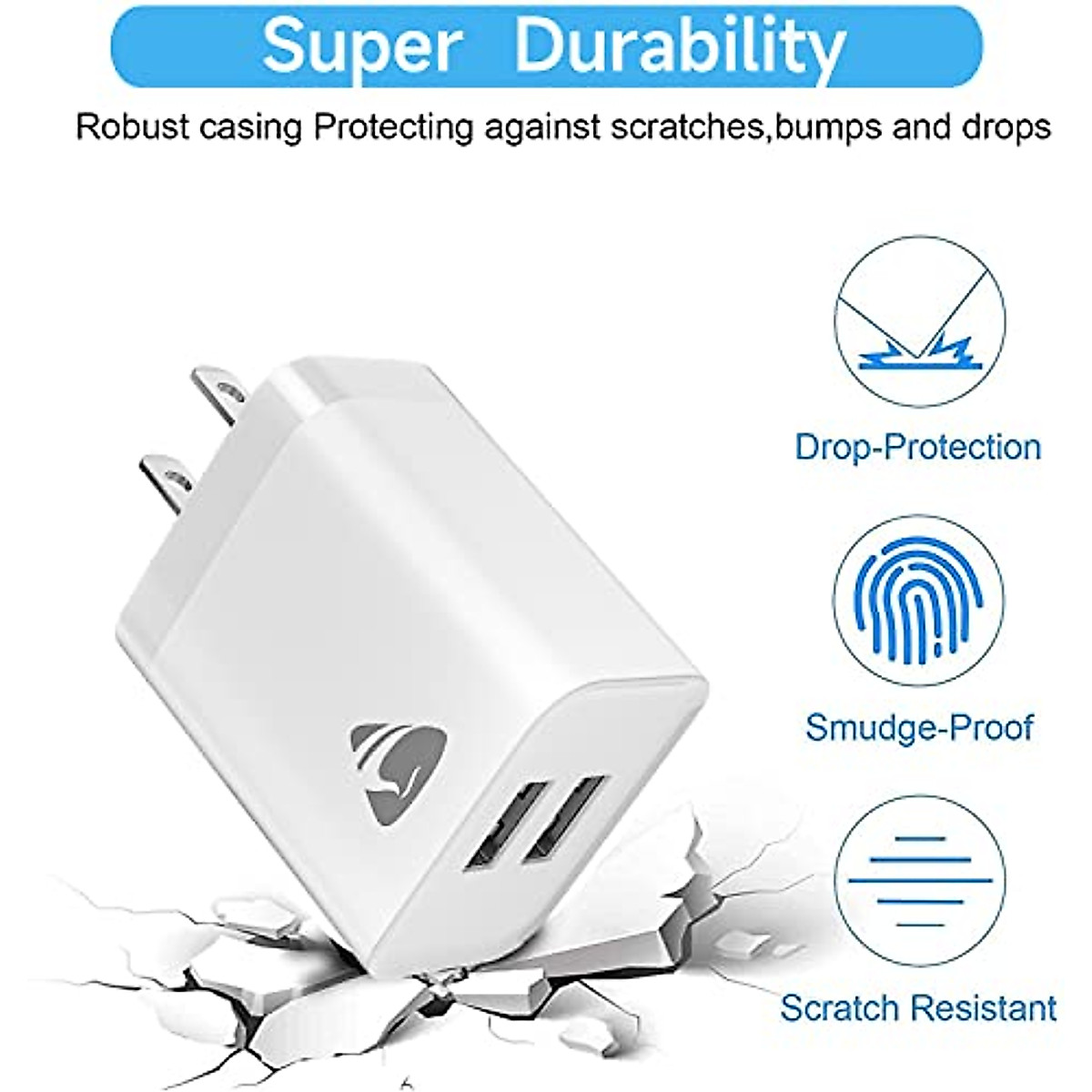 USB Charger Block, 3Pack USB Wall Charger 2.4A Dual USB Wall Charger Fast Charging for iPhone 14/14 Pro/13/13 Pro, Samsung Galaxy, Pixel, LG, Android-White
