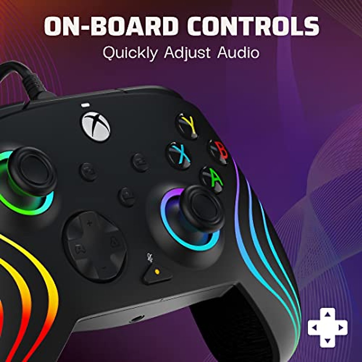 PDP Afterglow Wave Wired LED Controller for Xbox Series X|S/Xbox One/PC, RGB Lights, Customizable/App Supported - Black