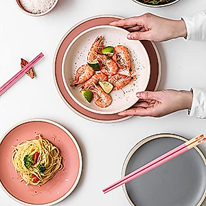 Slivek Chopsticks Reusable Dishwasher Safe, 9.57 inches Premium Non-slip Lightweight Fiberglass Chop Sticks, Japanese Chinese Chopstick Gift Set for Party, Pink- 5 Pairs