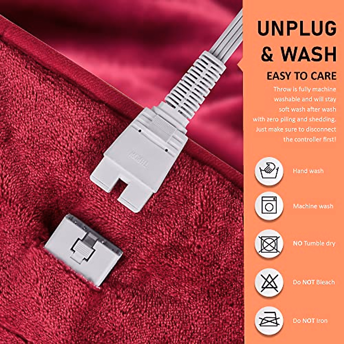 Soft Plush Electric Heated Blanket Throw | Red 50 x 60 | 3 Heat Settings with 2 Hour Auto Shut Off | Machine Washable