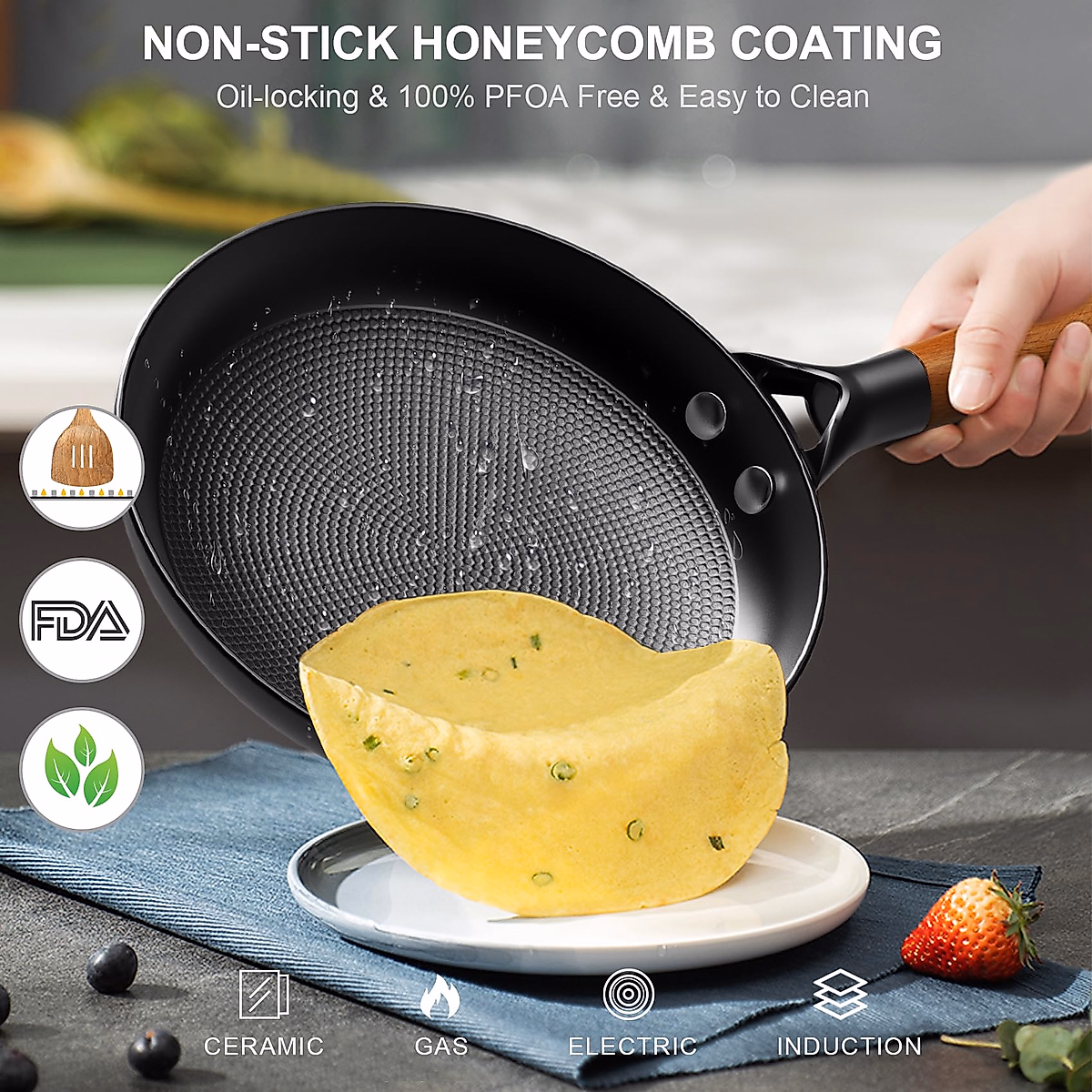 LAMFO Cast Iron Skillet, 12 Inch Nonstick Frying Pan Skillet with Removable Handle, PFAS-Free, Egg Pan Non Stick Frying Pans, Oven Safe Dishwasher Safe