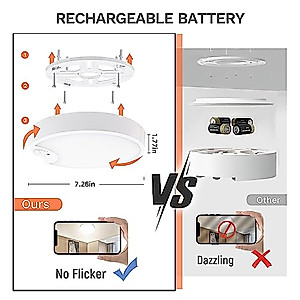 CLAKAP Motion Sensor Ceiling Light, Rechargeable Motion Senor Light with 10 Adjustable Brightness and 3 Color Temperatures, Battery Operated LED Ceiling Light Ideal for Hallway, Porch and Stair