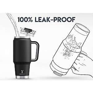 Meoky 32 oz Tumbler with Handle, Insulated Tumbler with Lid and Straw, Stainless Steel Travel Mug, Keeps Cold for 24 Hours, 100% Leak Proof, Fits in Car Cup Holder (Night)