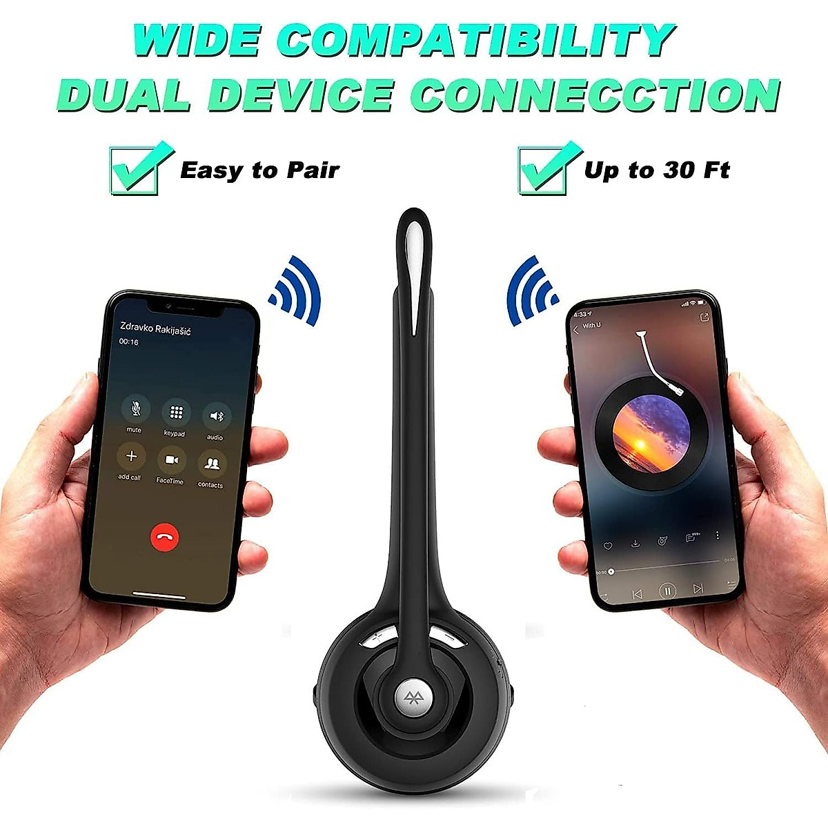 RAOPINGX Trucker Bluetooth Headset with Microphone, Wireless Headphone with Microphone, Wireless Cell Phone Headset On Ear Design for Home Office Call Center Skype