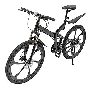 TBVECHI Folding Bike, 21 Speed 26 Inch Folding Mountain Bikes for Women and Men with Double Disc Brakes, High-Carbon Steel Frame, Adjustable Height, Load Capacity 330.69lbs