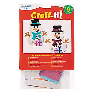 Baker Ross AX531 Snowman Mix & Match Card Kits - Pack of 6, Personalize Your Own Festive Cards, Arts and Crafts for Kids