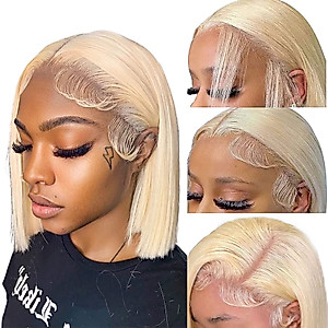 SUPERLOOK Blonde Bob Wig Human Hair 613 Lace Front Wig Human Hair 13X4 lace Front Bob Wig Human Hair Pre Plucked With Baby Hair 210% Density 613 Short Bob Wigs Human Hair for Women 10inch