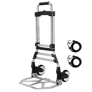 Heavy Duty Folding Hand Truck Dolly Cart Luggage Cart with 2 Elastic Ropes Telescoping Handle Handing Truck for Luggage Moving Travel Shopping Office Use (132 Lb 2 Wheels)