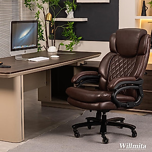 WILLMITA 400lbs Big and Tall Office Chair Wide Spring Seat Executive Office Chair for Heavy People Adjustable Headrest Home Office Desk Chair Heavy Duty Casters 360 Swivel Computer Chair (Brown)