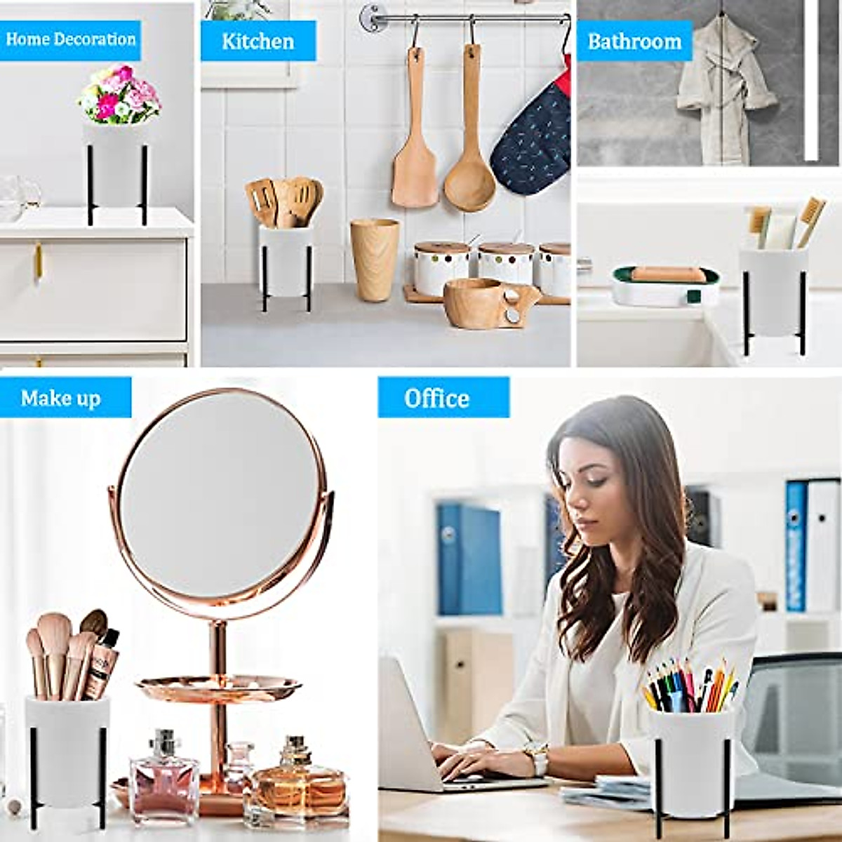 Pgyeb 2 PCS Silverware Holder for Countertop, with Black Metal Frame Kitchen Spoon and Fork Holder, Robust Silverware Caddy 4.7*3.15 inch Black