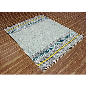 Casavani Hand Block Printed Cotton Dhurrie Geometric Blue & Black Area Rug Doormat Floor Rug Indoor Area Rugs for Bedroom Living Room Laundry Room 6x12 Feet Runner