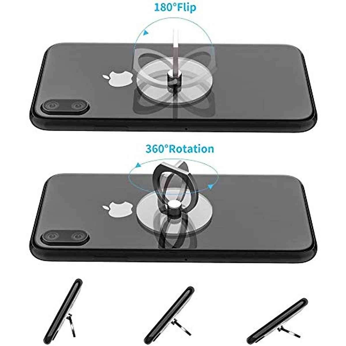 Cell Phone Finger Ring Holder Stand with Car Mount for Smartphone and Tablet，Kickstand 360 Rotation Grip Stand - Galaxy Purple Glitter Pink Butterfly