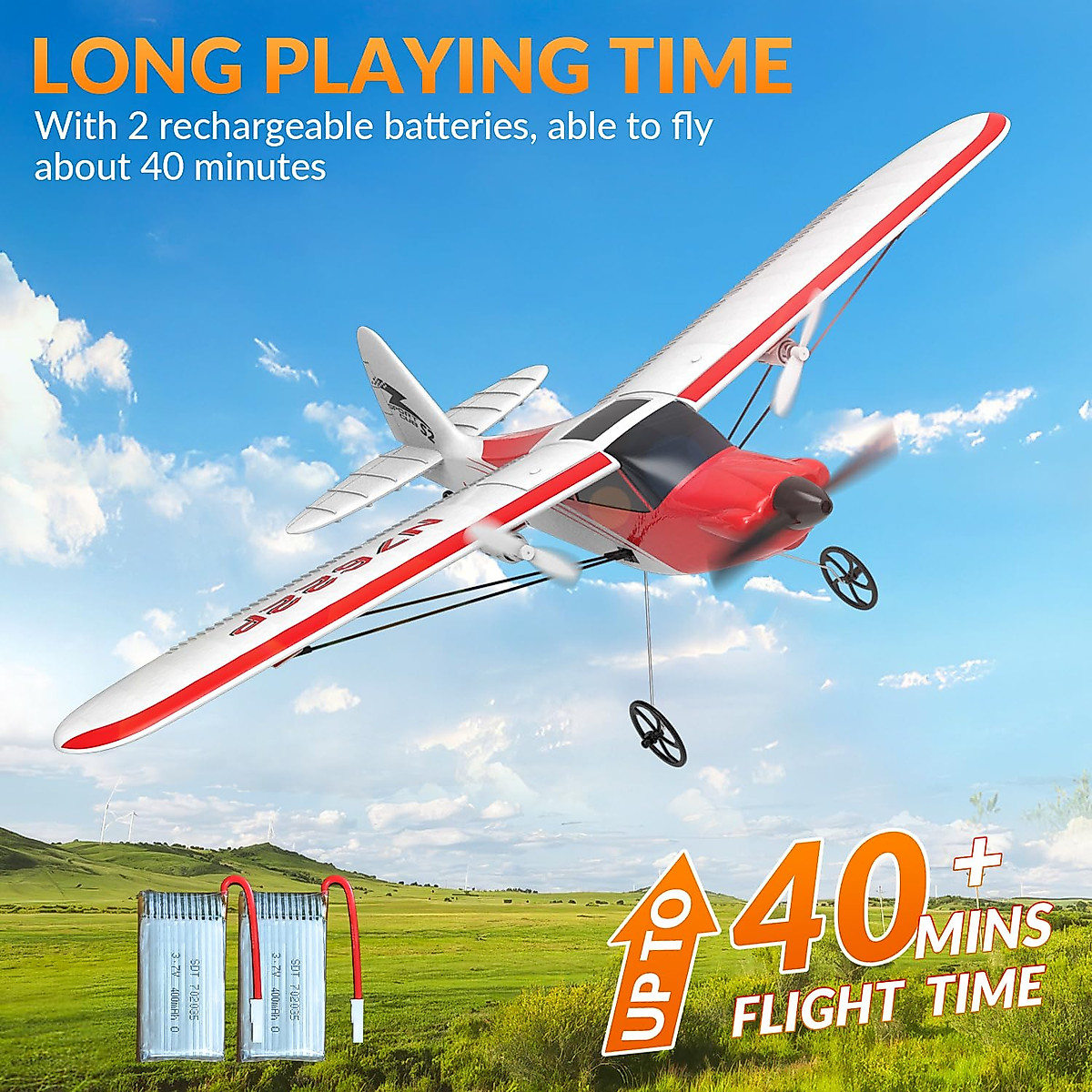 VOLANTEXRC RC Planes Sport Cub S2 for Kids, 2.4Ghz 2CH Remote Control Airlane Portable & Easy to Fly Outdoor Toy Gifts with Gyro Stabilizer for Beginner (Red)