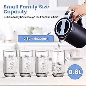 Sekaer Small Electric Tea Kettle Stainless Steel 0.8L Portable Travel Hot Water Boiler, Mini Electric Coffee Kettle with Auto Shut-Off & Boil Dry Protection, Cordless Base & LED Indicator