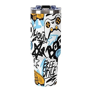 Niapessel Leak Proof Tumbler, Insulated Water Bottles with Straw, Skateboards And Graffiti Words Insulated Cup with Handle 40 Oz Stainless Steel Flask for School, Travel, Car, Sports, Work