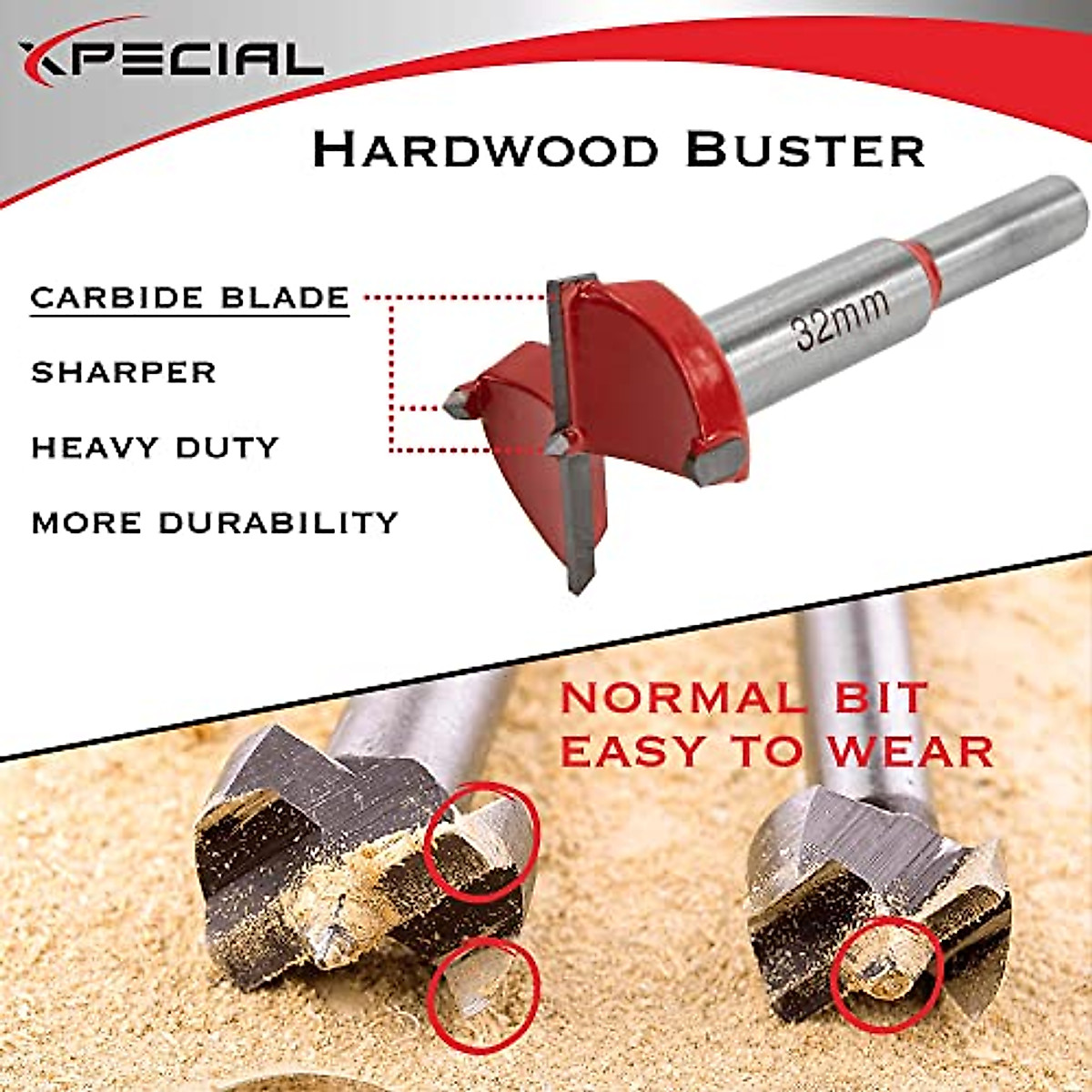 XPECIAL Forstner Bit Set 17 Pcs, 15-40mm Carbide Tipped Drill Bit Set, Wood Working Drilling Bits Sets, Red Anti-Rust and Anti-Corrosion Spray Paint Process