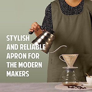 Hudson Durable Goods Cotton Cross Back Apron for Women - Seamless Crossover Style Smock Apron for Cooking, Crafting, Gardening, and More - 36” Full Length Pinafore Work Apron with Pockets (Sage)