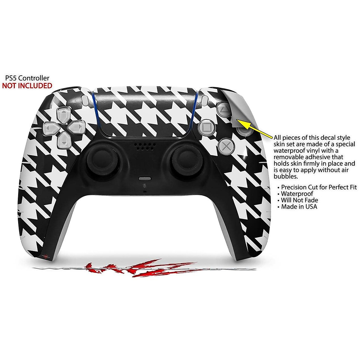 WraptorSkinz Skin Wrap compatible with Sony PS5 DualSense Controller Houndstooth White (CONTROLLER NOT INCLUDED)