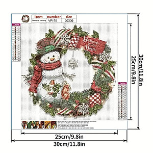 BOHADIY Christmas Diamond Painting Kits,Snowman Wreath Diamond Art Kit for Adults, Winter 5D Paint with Diamond Full Drill for Christmas,Wall Decor12x12