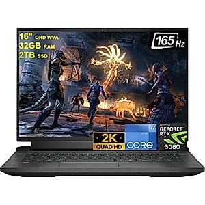 Dell G16 7000 7620 16 Gaming Laptop 16" QHD WVA 165Hz 12th Generation Intel 14-Core i7-12700H (Beats i9-11950H) 32GB RAM 2TB SSD GeForce RTX 3060 6GB Graphic RGB Backlit Thunderbolt HDMI Win11 Black