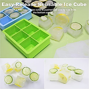 Large Square Ice Cube Trays for Freezer with Lid-6 Silicone Ice Tray Ice Cube Mold Ice Pick Ice Maker,Easy-Release Reusable Ice Cube in Ice Packs,Popsicles Molds,Ice Bucket or Iced Coffee Cup for Bar