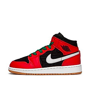 Nike Jordan Youth Jordan 1 Mid SE GS DQ8418 006 Christmas - Size 6Y, Black/Fire Red/White/Malachite