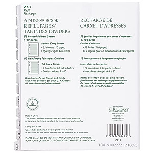 C.R. Gibson Blank Address Book Refills 3 Ring Address Book, 55 pgs.