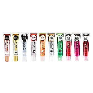 VARIETY SET OF 10 NICKA-K Vitamin-E Lip Gloss (Gold, Rose Gold, Clear, Rosehip, Coconut, Aloe, Mango, Strawberry, Bubble Gum, Cherry )