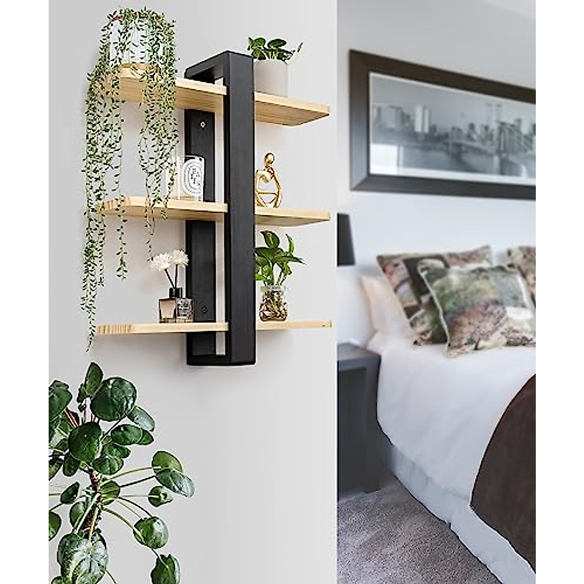 SUMGAR Floating Shelves for Wall Mounted Shelving Unit All Pine Wood 3 Tier Large Shelf for Bedroom Living Room Office Bathroom Home Decoration Storage Plant Photo Display Modern 20in