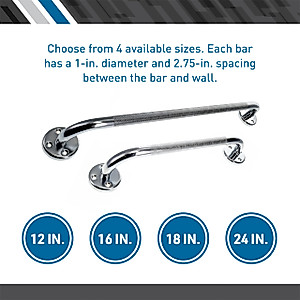 BodyMed 12-inch Chrome Plated Steel Grab Bar - Anti-Slip, Safety Aid Support for Bathrooms, Showers, Bathtubs and Toilets - Perfect for Adults and Seniors