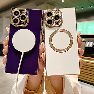 Misscase for iPhone 13 Pro Max Magnetic Case Compatible with MagSafe,Full Protection Square Case with Camera Lens Protector Anti-Scratch Dust-Proof Net Case for iPhone 13 Pro Max Night Purple