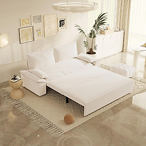 HomSof 70.1" Queen Pull Out Sofa Bed, 3-in-1 Convertible Sleeper Sofa with 2 Soft Pillows,Multi-Functional Velvet Loveseat Bed,Beige