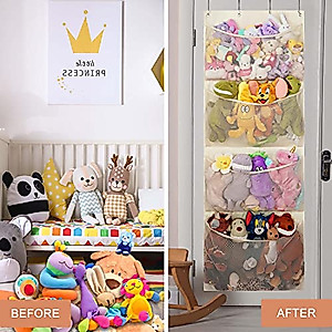 VICTOR'S Stuffed Animal Storage, Over The Door Organizer Storage for Closet, Baby, Plush Toy, Stuffed Animal Holder with 4 Large Hidden Pockets, Room Organizer for Nursery, Bedroom, Kids' Room, Beige