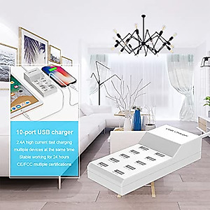 USB Charging Station Portable Charger USB Wall Charger Smart Charging Power Hub for Multiple Device 10-Port Desktop Charger 50W Charging Station Safe Block Compact for iPhone iPad Mobile Phone Tablet