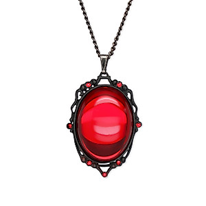Gothic Blood Red Cabochon Pendant Necklace in Matte Black Frame Pendant Necklace