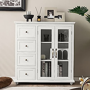 PETSITE Sideboard Buffet Storage Cabinet, Modern Credenza Coffee Bar Station Console Table Cupboard for Kitchen Entryway Dining Room, White