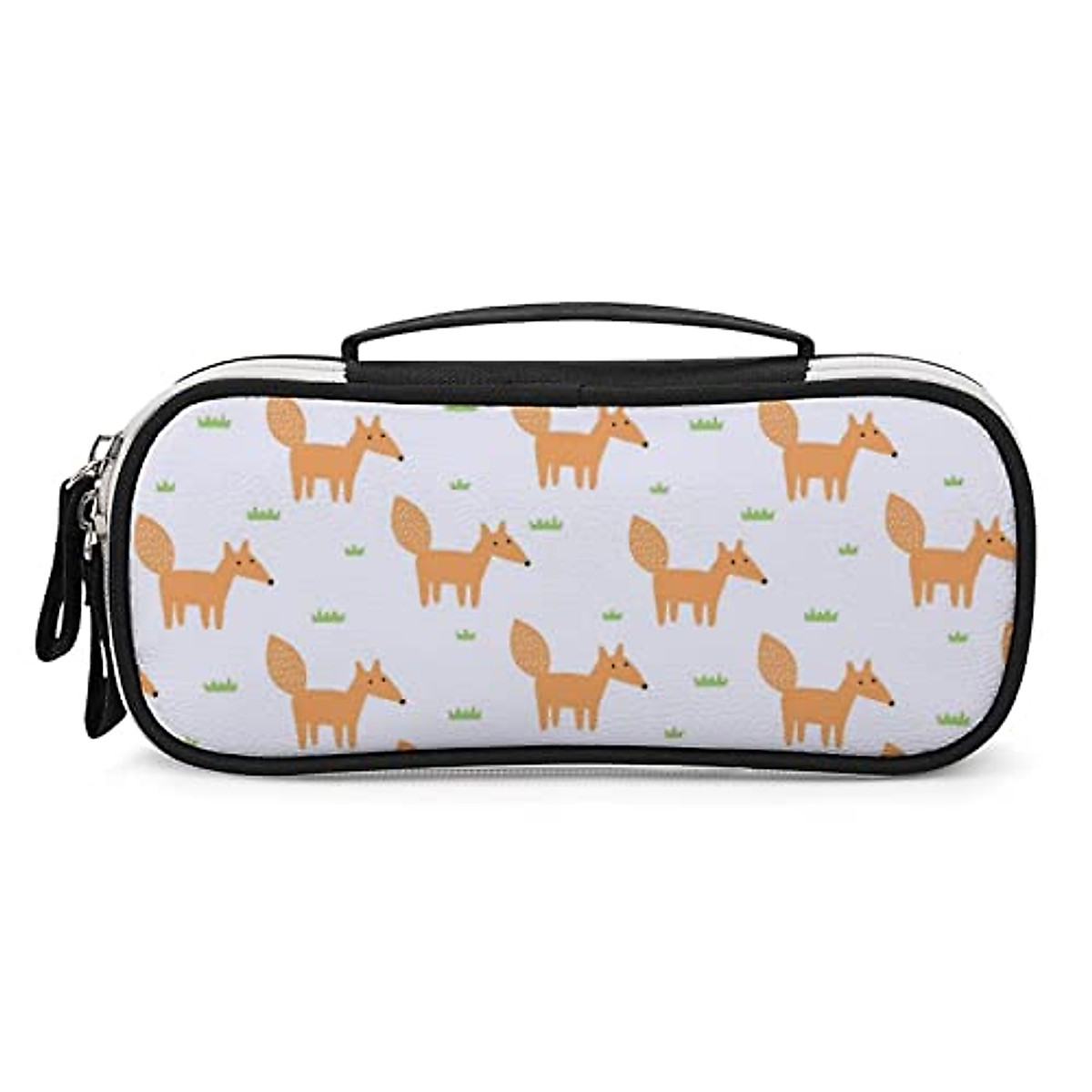 Cute Fox Printed Pencil Case Bag Stationery Pouch with Handle Portable Makeup Bag Desk Organizer