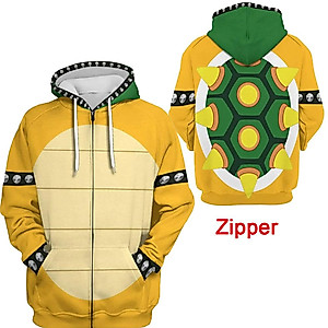 JMOBEU Bowser Cosplay Costume Hoodie,Bowser Costume Hoodie 3D Printed Hooded Sweatshirt Movie Pullover For Adult and Men(yellow+zipper,S)
