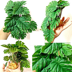 Woyrise Reptile Artificial Plants for Terrarium, Amphibian Habitat Decor Plant, Bearded Dragon Tank Decorations fit Gecko Lizard Chameleon Ball Python Snake Frog - Monstera Bush