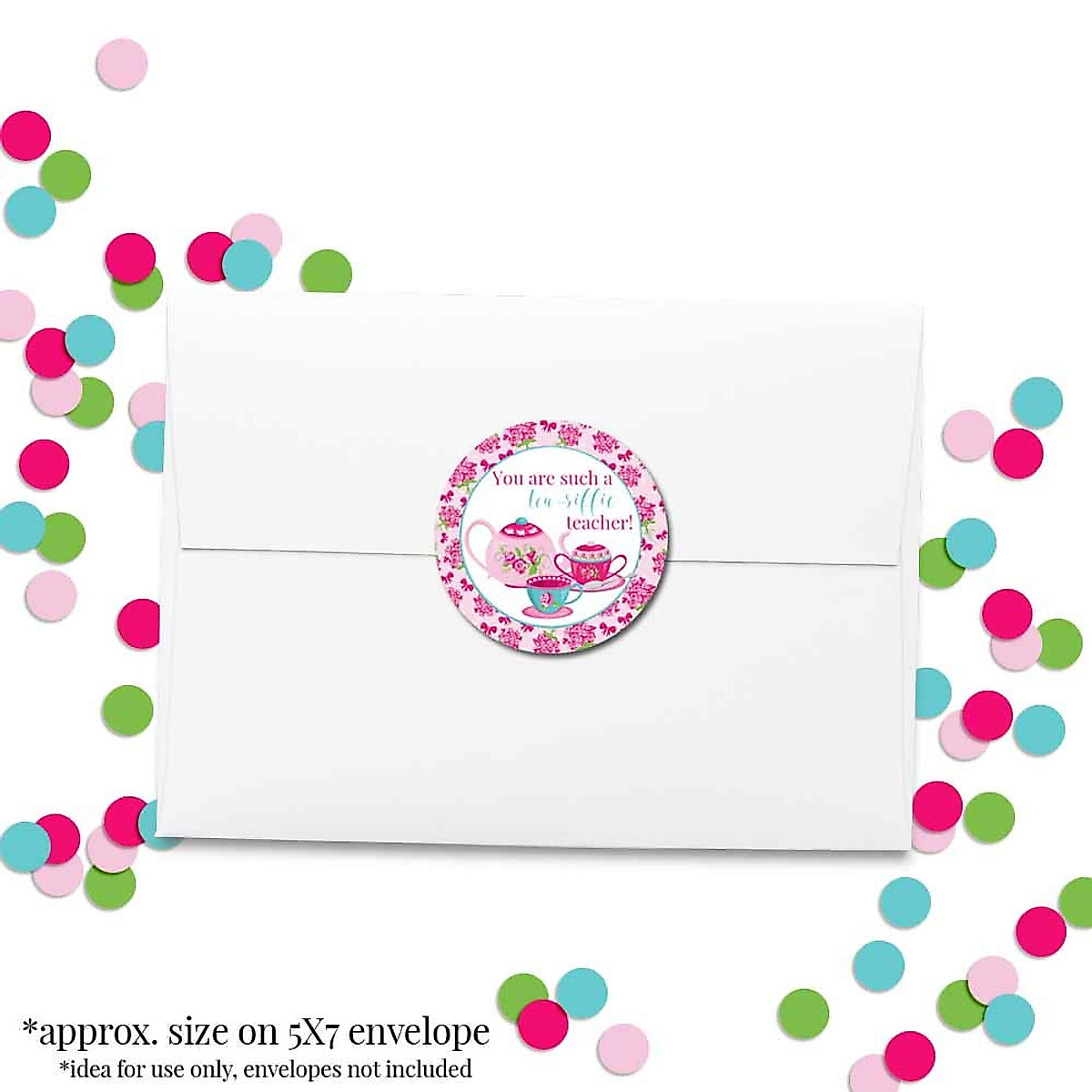 Tea Themed Terrific Teacher Appreciation Thank You Sticker Labels, 40 2" Party Circle Stickers by AmandaCreation, Great for Envelope Seals & Gift Bags