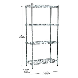 Mind Reader Storage Shelves, Garage Shelving, Storage Shelf, Pantry Org, Adjustable, Metal, 23.5" L x 11.75" W x 48" H, Silver