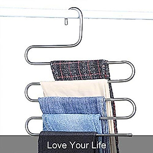 devesanter Pants Hangers Non-Slip S-Shape Trousers Hangers Stainless Steel Clothes Hangers Closet Storage Organizer for Pants Jeans Scarf (4 Pack with 10 Clips)