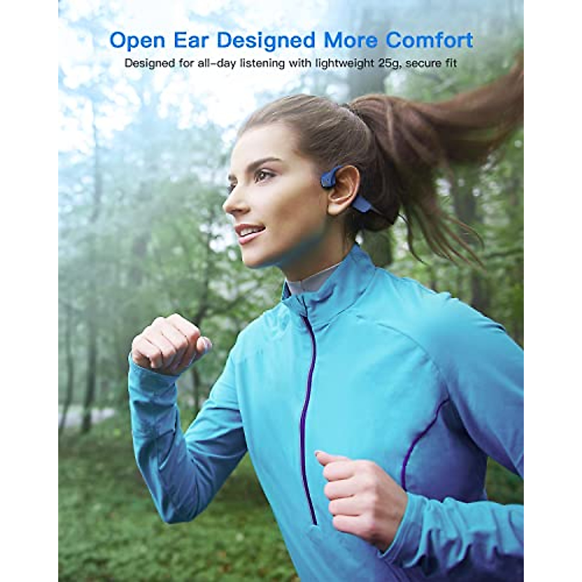Bone Conduction Headphones,Bluetooth Open Ear Headphone with Mic,Wireless Sport Headset Waterproof Sweatproof Conducting Earbuds Induction Earphones for Running,Cycling,Walking,Workout,Gym,Work-Blue